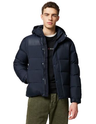Tommy Hilfiger Herren Pufferjacke Mix Down Hooded Puffer Jacket mit Kapuze, Blau (Desert Sky), 3XL