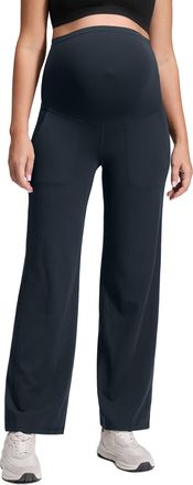 CRZ YOGA Damen Butterluxe Umstandhose mit weitem Bein Freizeithose - 80cm Umstandsmode Umstandsleggings Schlaghose Schwangerschaft Arbeitshose Echte Marine 40