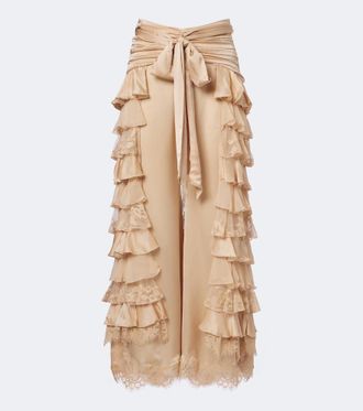 Zimmermann Weite Hose Valiant aus Seidenchiffon mit Spitze