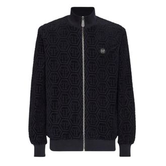 Philipp Plein Jacquard Trainingsjacke Monogram - - Sweatshirts & Hoodies - Herren - Blau - L