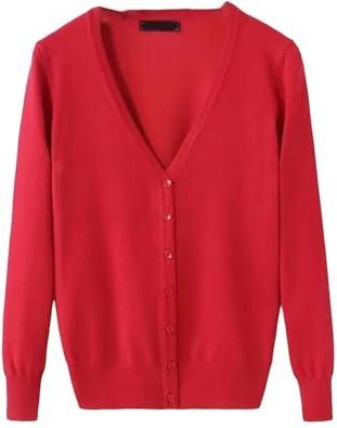 Generic Cardigan tricot&eacute; &agrave; boutons pour femme, col en V, grande taille, hauts d&eacute;contract&eacute;s &agrave; manches longues, Rouge, Taille XL