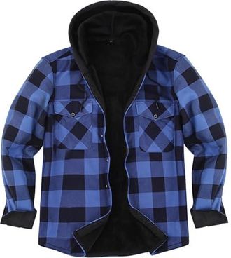 Generic Chemise Homme &agrave; Carreaux- Sweats &agrave; Capuche Manches Longues,Veste Chemise Homme Boutons-Pression Coton avec Poche Tee Shirt Coupe Normale Top Casual Ch