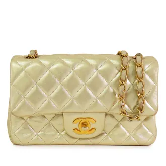 Chanel Gold Mini Rectangular Classic Metallic Lambskin Single Flap