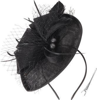 Dreshow Blume mit Einzelnem Pfeil Feder Fascinators Hut Stirnband und Eine Gegabelte Clip Braut Kopfbedeckung Derby Fascinator Pillbox Hut Kopfschmuck f&uuml;r M&auml;d