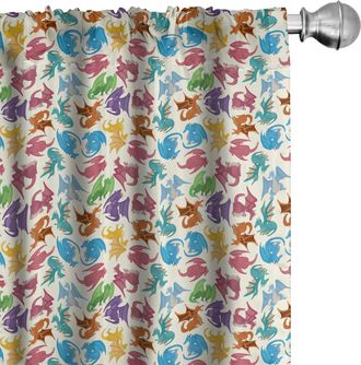 Abakuhaus Drachen Vorhänge, Gardinen, Kinder-Muster Farbige, Fensterbehandlungen für Wohnzimmer Schlafzimmer Dekor, 2 Stück 75 cm b x 175 cm h, Mehrfarbig