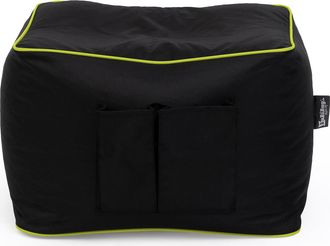 BuBiBag Sitzsack Hocker Rechteckig gef&uuml;llt 35x50x40 cm - Gaming Sitzw&uuml;rfel mit Seitentaschen - Robuster Fu&szlig;hocker Indoor & Outdoor - Schwarz mit farbigem Rand