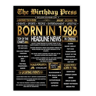 Stuff4 Goldenes Poster zum 39. Geburtstag, ungerahmt - Golden Born in 1986 Zeitung - Happy 39 Birthday für Männer und Frauen, Retro-Vintage-Geschenke zurück 