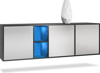 Vladon Kommode Cuba, Made in Germany, Schwarz matt/Hellgrau seidenmatt - Modernes Sideboard f&uuml;r Ihr Wohnbereich - (BxHxT) 182x53x35 cm