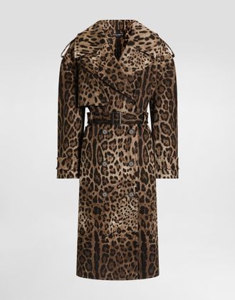 Dolce & Gabbana Mantel Aus Baumwoll-drill Mit Zweireihiger Knopfleiste Und Leo-print - Frau M&auml;ntel Und Jacken Animalprint 46