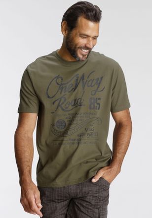 Man's World T-Shirt MANS WORLD, Herren, Gr. XXL (60/62), gr&uuml;n (oliv), Single Jersey, Obermaterial: 100% Baumwolle, bedruckt, normal, Rundhals, Shirts T-Shirt, Kur