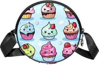 Generic Sac &agrave; bandouli&egrave;re circulaire pour femme, joli motif cornet de cr&egrave;me glac&eacute;e, petit sac &agrave; bandouli&egrave;re avec fermeture &eacute;clair, bretelles r&eacute;glables, sac &agrave; 