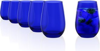 Stölzle Wassergläser Elements Kobaltblau 6er-Set 465 ml - Allroundgläser für Wasser, Saft & Cocktails - Hochwertige Trinkgläser aus bleifreiem Kristallglas - 