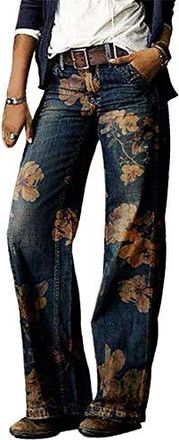 ORANDESIGNE Femme Jean &Eacute;vas&eacute; Pants Pantalon Boutonn&eacute; Jeggings Stretch Zipp&eacute; Coupe en Denim Elastique Leggings avec Poche Bootcut Casual D&eacute;contract&eacute; Pantalon Vinta