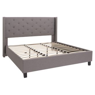 Hhg Non Utilizzato] Letto Matrimoniale Con Rete A Doghe Hhg 244, Testiera Imbottita, Legno Massiccio Stoffa/tessuto 180x200cm, Grigio