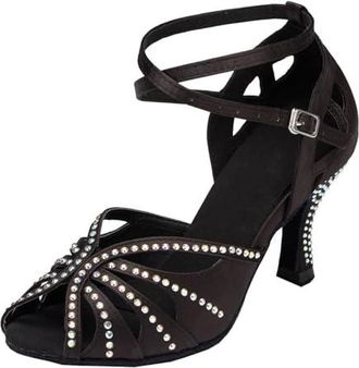 Minitoo Sandales latines pour femme - Avec sangle de cheville - Pour le sport, la danse, le bal de fin dannée, L162 Noir 7 5 cm Talon, 40.5 EU