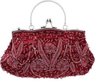 Yardwe GLEAVI Pochette de Soir&eacute;e Brod&eacute;e &agrave; la Main Perles Artificielles Paquet &agrave; Main de Banquet en Tissu Vintage Couleur Rouge Fonc&eacute; 1 Pi&egrave;ce Accessoire &Eacute;l&eacute;ga