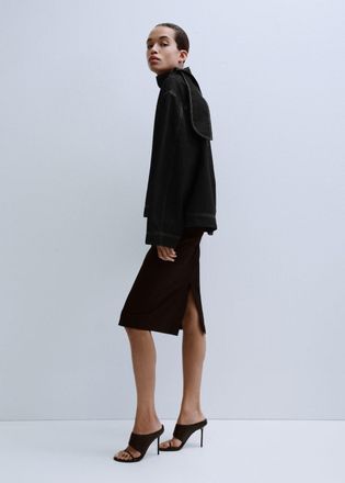 Mango Blouse denim naud au col noir - Femme - S - MANGO