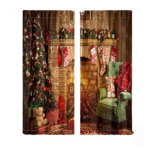 Generic Festliche Bedruckte Vorh&auml;nge, 2er-Pack, 2D-flach Bedruckt, rote Weihnachtsvorh&auml;nge mit Schneeflocken und Zweigen f&uuml;r Schlafzimmer, Wohnzimmer und Weih