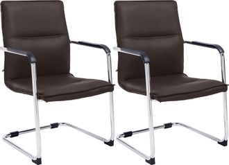 Clp Freischwinger Stühle 2er Set mit Armlehnen Seattle, Moderne Esszimmerstühle gepolstert mit Kunstlederbezügen, Gestelle in Chromoptik, Farbe:braun