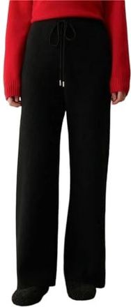 Generic Pantalon droit en cachemire m&eacute;lang&eacute; pour femme - Taille haute - D&eacute;contract&eacute; - Tendance - En tricot, Noir, L