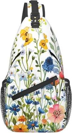 Generic Sacoche Port&eacute; &eacute;paule Motif de fleurs &agrave; laquarelle Casual Sac De Poitrine Polyester Sac &agrave; Dos Militaire pour Voyage &eacute;cole Cyclisme