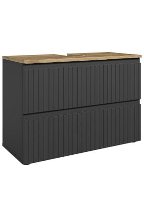 MID.YOU Mid.you Waschbeckenunterschrank, Schwarz, Eiche, Holzwerkstoff, 2 Schubladen, 80x57x36 cm, stehend, Badezimmer, Badezimmerschr&auml;nke, Waschbeckenuntersc