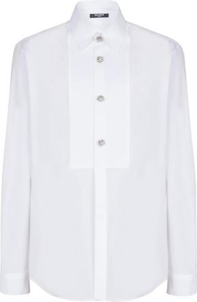 Balmain Homme, Chemises, Blanc, Taille: M Tuxedo embellished button poplin shirt