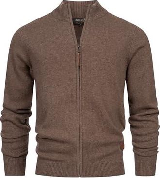 Indicode Cardigan INMargous pour homme avec fermeture &eacute;clair et col montant | Cardigan en tricot fin pour homme, M&eacute;lange marron fonc&eacute;, L
