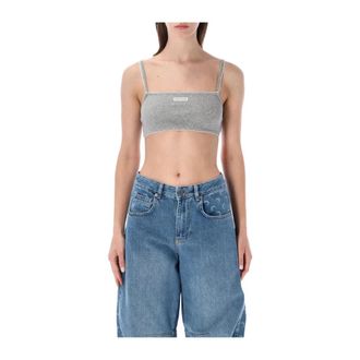 Marine Serre Geripptes Crop-Top mit Spitzenbesatz - - Tops - Damen - Grau - M