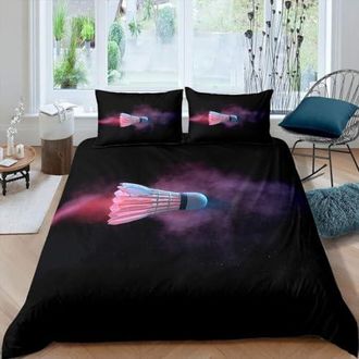Generic Housse de Couette 200x200 Badminton Parure de Lit 2 Personnes Sports 3 Pi&egrave;ces Housse Couette en Microfibre Douce Imprim&eacute; 3D avec 2 Taies doreiller 65x