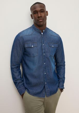DELMAO Jeanshemd DELMAO, Herren, Gr. 37/38, N-Gr, blau (dunkelblau used), Denim/Jeans, Obermaterial: 100% Baumwolle, unifarben, Basic schmal normal, &Auml;rmel mi