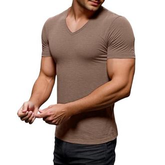 Generic T-shirt pour homme avec col en V, d&eacute;contract&eacute;, confortable, respirant, doux, t-shirt basique pour la vie quotidienne, la maison, lext&eacute;rieur, la randon