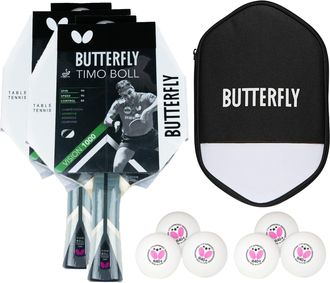 Butterfly 2 x Timo Boll Vision 1000 Tischtennisschläger + Cell Case Tischtennishülle + 2 x 3*** ITTF R40+ Tischtennisbälle | Tischtennisschlägerset | Tischtenni