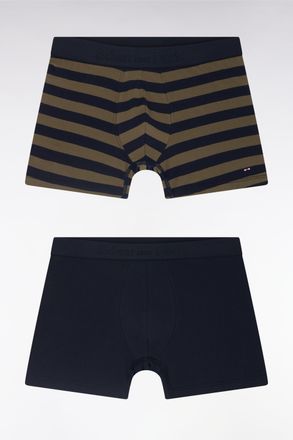 Eden Park Lot De Deux Boxers Unis Et Cerclés En Jersey De Coton Stretch Marine Et Kaki