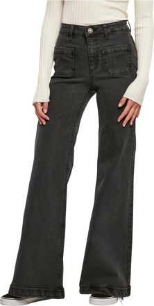 Urban Classics Damen Hose Ladies Vintage Flared Denim Pants Black Washed 32