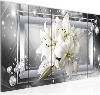 Runa Art Wandbild XXL Blumen Lilien Wohnzimmer Schlafzimmer 200 x 80 cm Grau Silber 5 Teilig - Made in Germany - 021755c
