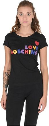 Love Moschino Femme, Tops, Noir, Taille: 38 FR T-shirt logo arc-en-ciel col rond