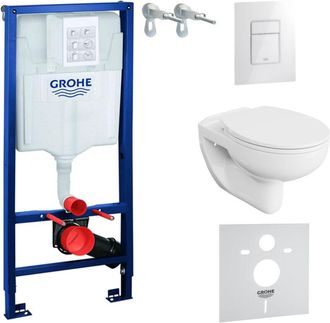 Domino grohe wc Set mit Vorwandelement, Wand-WC und Sp&uuml;lknopf