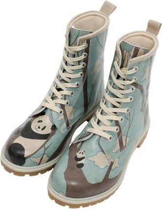 Dogo Femme Cuir Vegan Bleu Bottes Longues - Panda Hug Motif