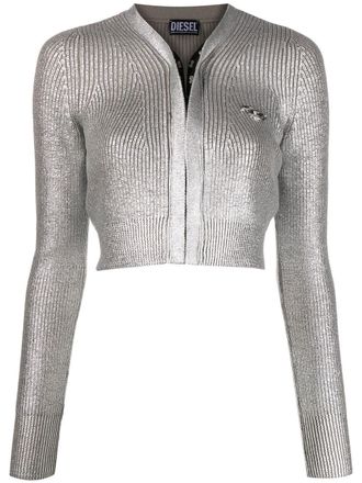 Diesel cardigan en laine &agrave; coupe courte - Argent
