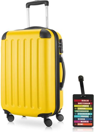 HAUPTSTADTKOFFER Spree - Kabinentrolley + Kofferanhänger, Handgepäck Hartschale mit Erweiterung, TSA, 4 Rollen, 55 cm, 42 Liter, Gelb