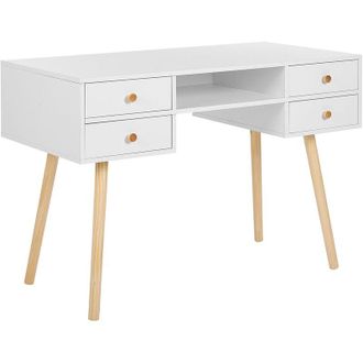 Beliani Beliani - Table Bureau Blanc 4 Tiroirs Pratiques Design Scandinave Tendance pour Chambre ou Salon au Style R&eacute;tro et Moderne