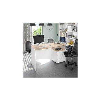 M&S Collection M&s - Bureau avec caisson 3 tiroirs 136x67x76 cm blanc et ch&ecirc;ne