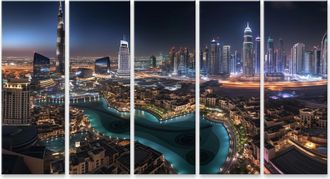 Islandburner Bild auf Leinwand Leuchtende Skyline bei Nacht in Dubai f&uuml;r Wohnzimmer Reisefreudige Reiseb&uuml;ro Bilder Wandbilder Poster
