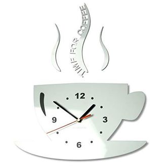 FlexiStyle Tasse Time for Coffee (Zeit für Kaffee) Moderne Küche Wanduhr weiß, 3D römisch, wanduhr deko, 32 x 19 cm