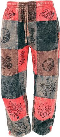 Guru Shop Patchwork Stonewash Yogahose, Unisex Goa Baumwoll Hose - Rot, Herren, Baumwolle, Size:M