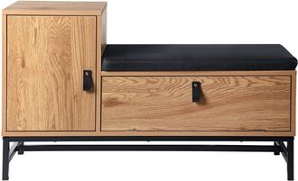 Calicosy Schuhbank - Eichenoptik - Spanplatten - Metallgestell - Griffe in Lederoptik - Polyestergewebe - 2 geschlossene Staur&auml;ume - Flur, Ankleidezimmer - Ind