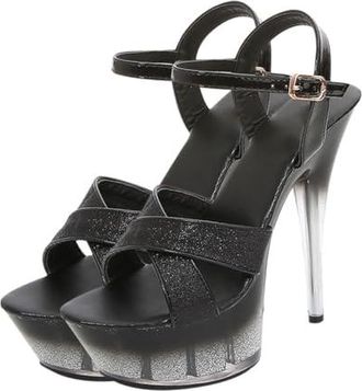 Frcolor Sandales à Talons Super Hauts pour Femme Style Frosted Confort Respirant Chaussures Élégantes pour Soirées et Mariages Talons PU Durables Pointure Noi