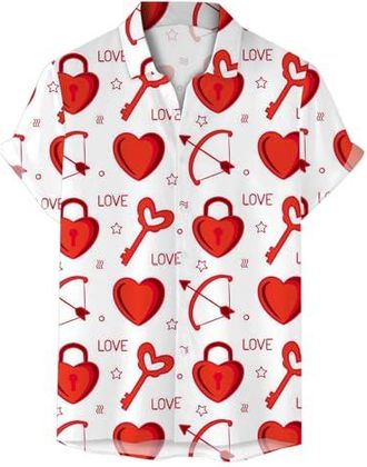 Generic Chemise de Saint-Valentin pour homme - Costume de Saint-Valentin - Coeur &agrave; manches courtes - Coeur Cupidon - Impression cl&eacute; - D&eacute;contract&eacute; - Respirant 