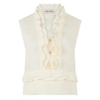 Alberta Ferretti Femme, Blouses et Chemises, Beige, Taille: 38 FR Blouse en lin avec volants